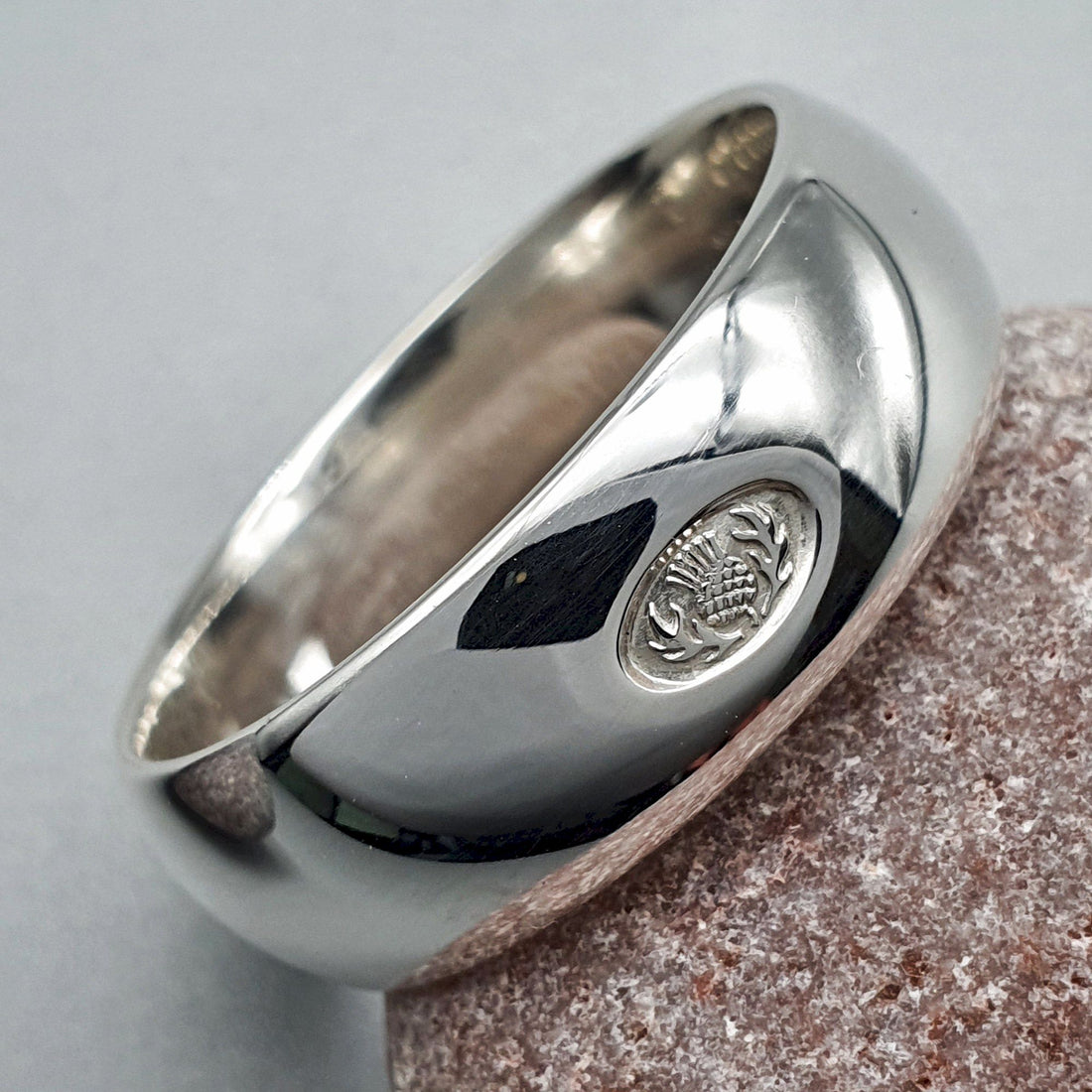 Silver wedding ring 8mm Scottish Thistle wide mens band – Gretna Green ...